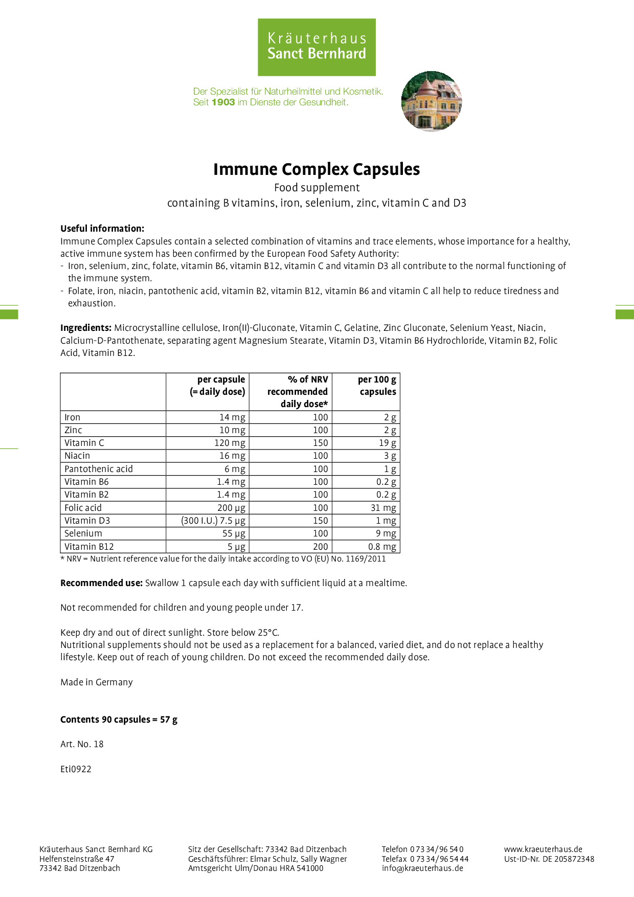 Immune Complex Capsules » Buy securely online now | Sanct Bernhard