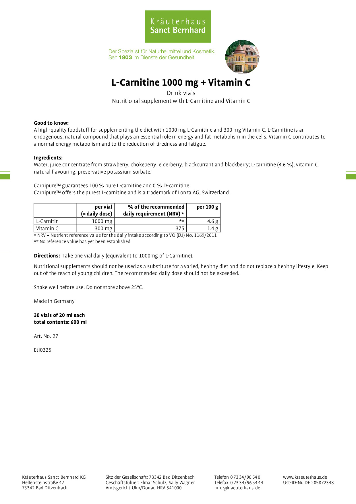 L-Carnitine 1000 + Vitamin C Drink Vials » Order online now