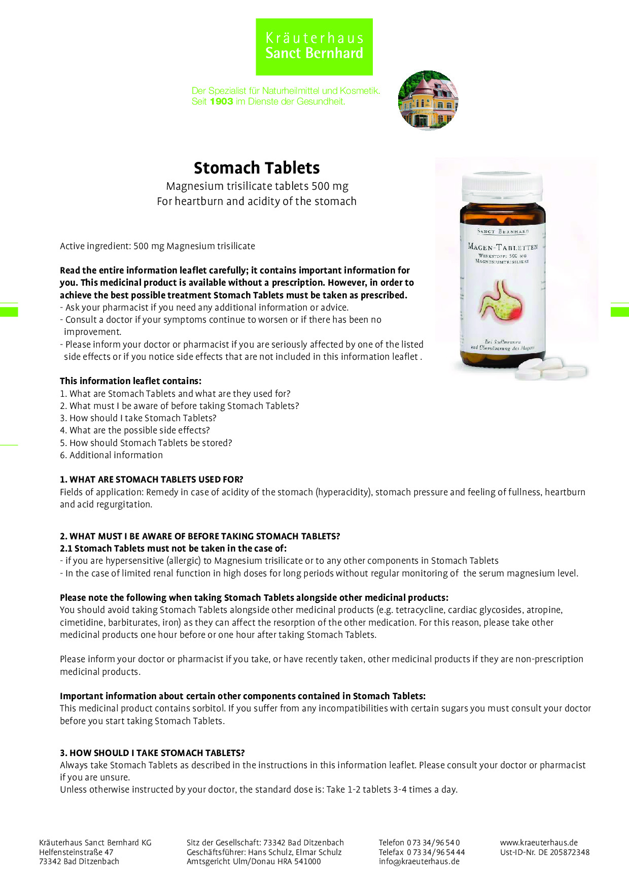 Stomach Tablets | experiences and product ratings | Sanct Bernhard