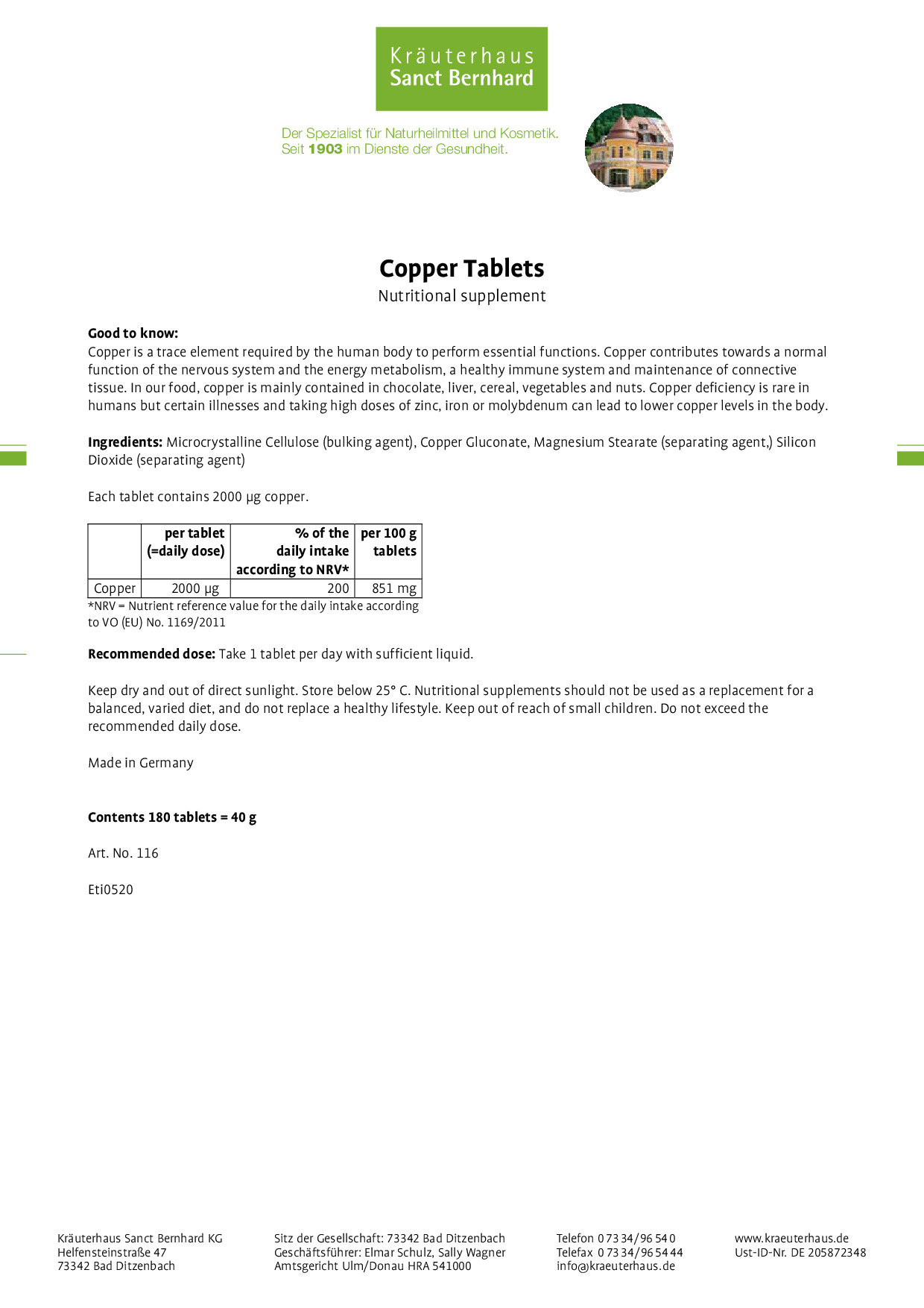 Copper Tablets » Buy securely online now | Sanct Bernhard