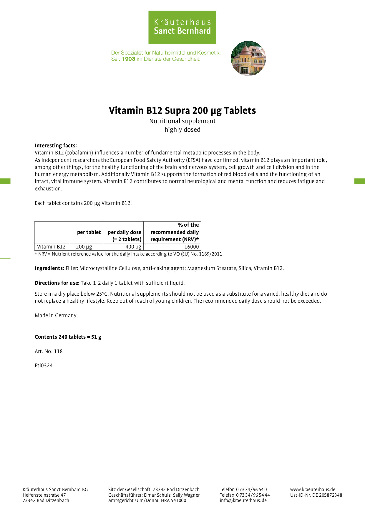 Product ratings about Vitamin B12 Supra 200 µg Tablets | Sanct Bernhard