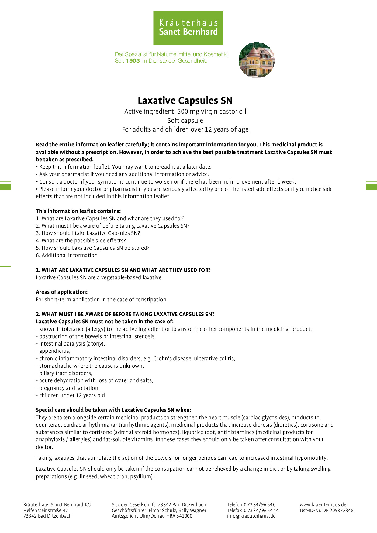 Laxative Capsule SN » Buy securely online now | Sanct Bernhard