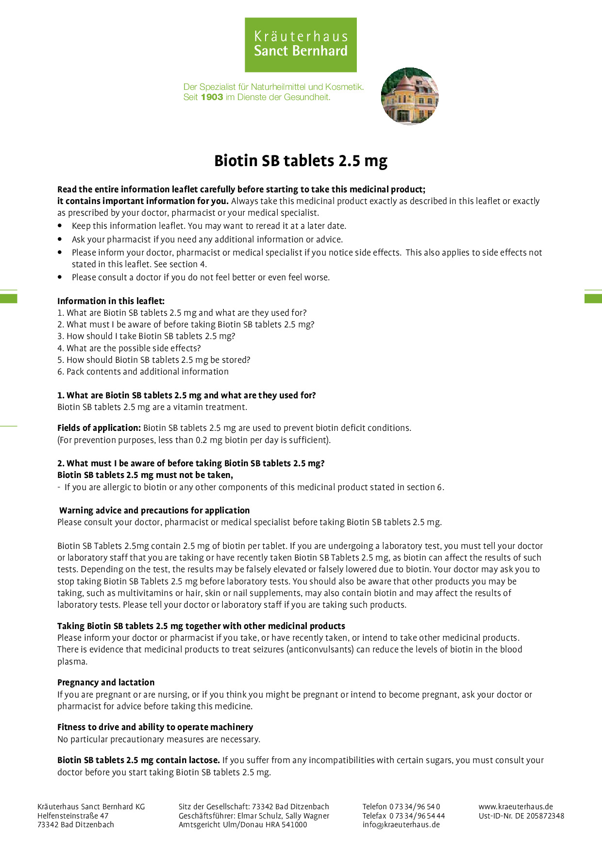 Biotin SB Tablets 2.5 mg » Buy securely online now | Sanct Bernhard