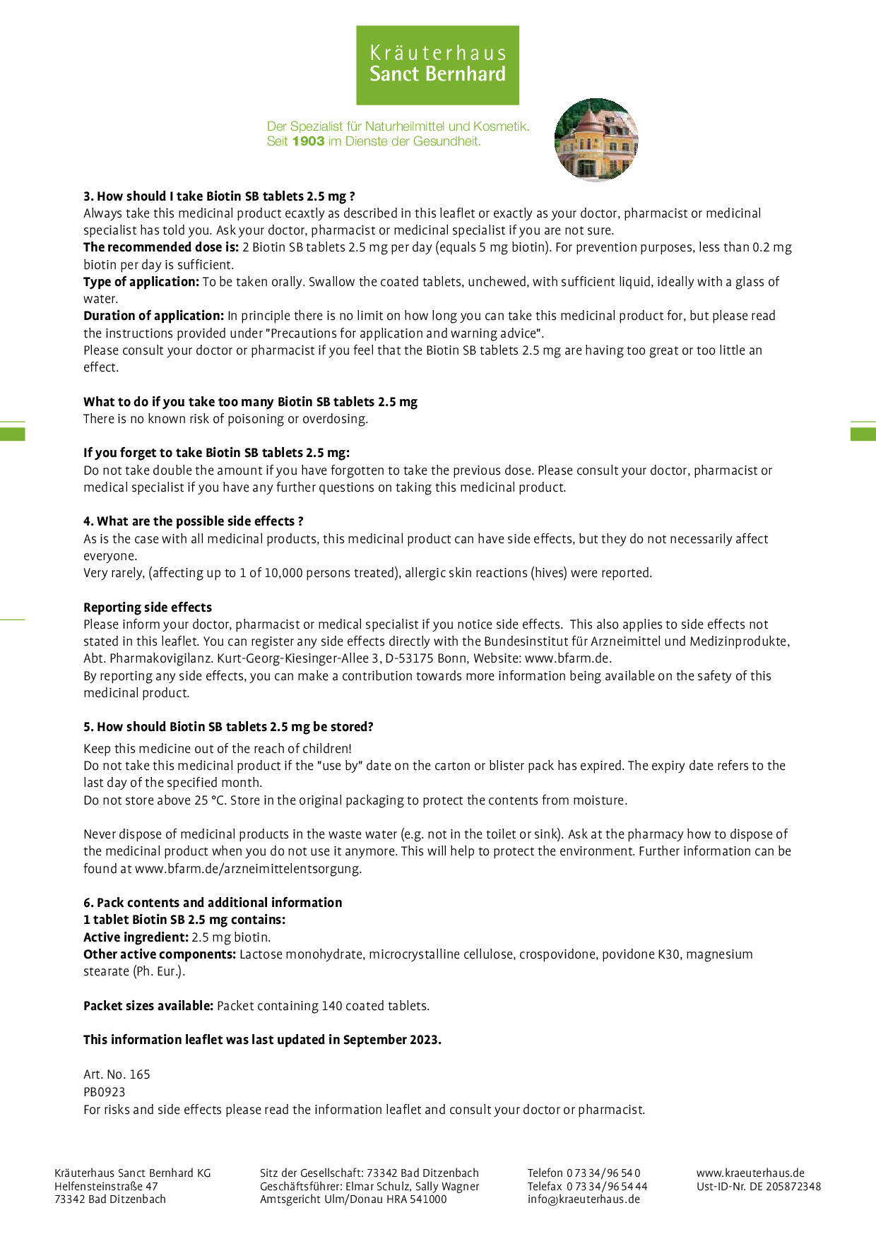 Biotin SB Tablets 2.5 mg » Buy securely online now | Sanct Bernhard