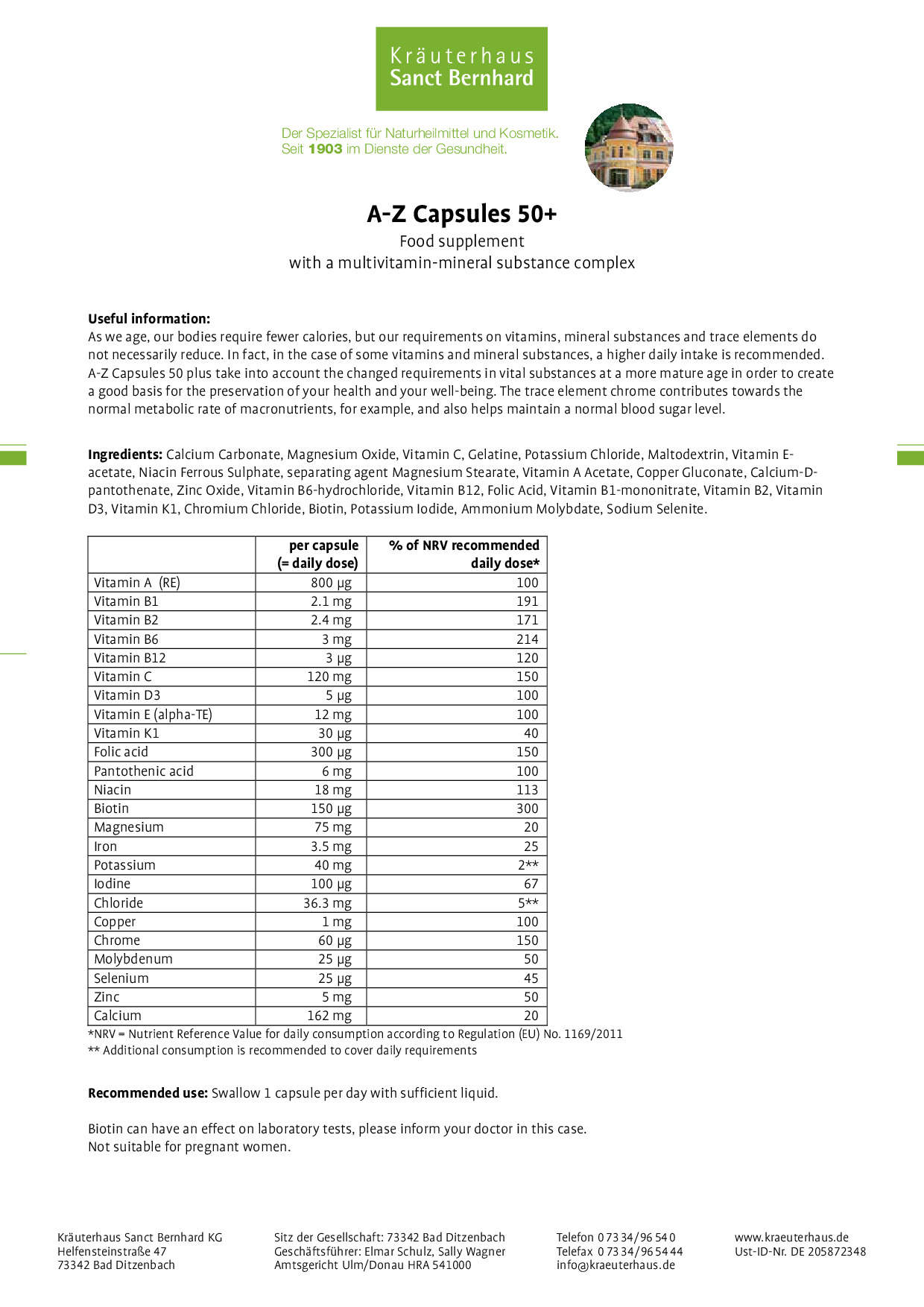 A-Z Capsules 50+ » Buy securely online now | Sanct Bernhard