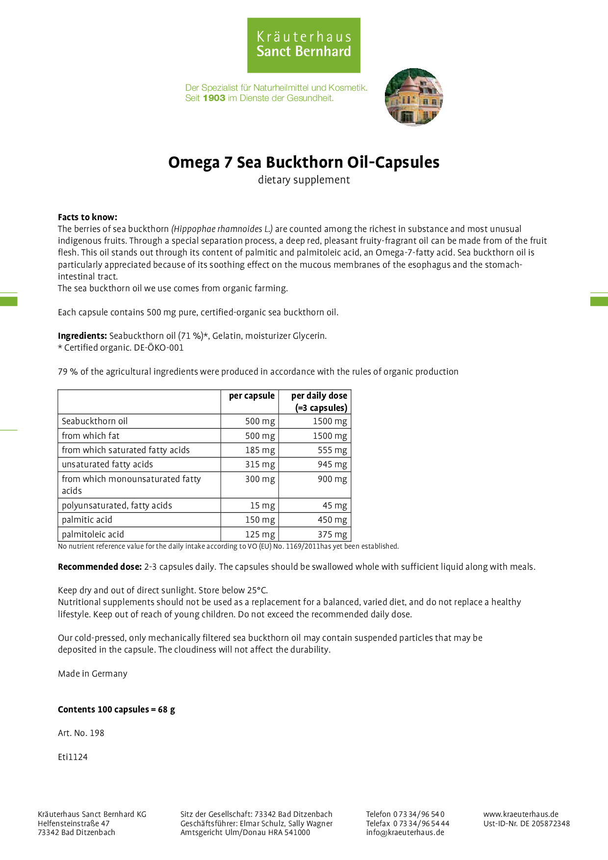 Omega 7 Sea Buckthorn Oil Capsules Buy Online Now Sanct Bernhard
