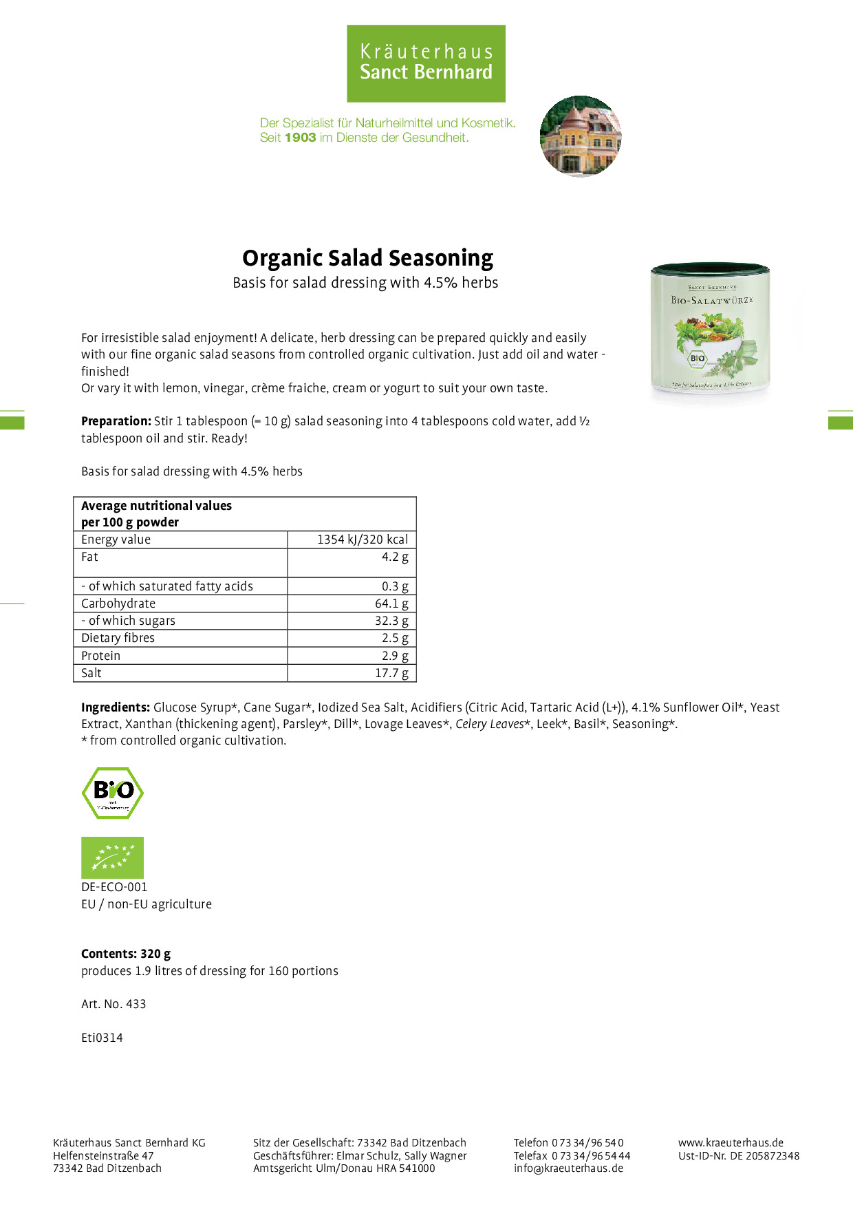 Organic Salad Seasoning | experiences and product ratings | Sanct Bernhard