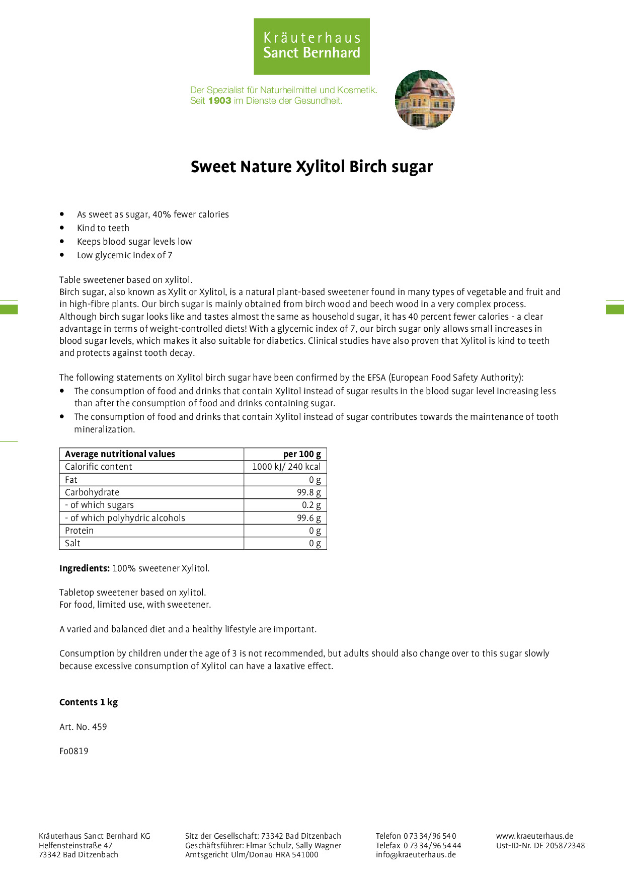 Sweet Nature Xylitol Birch Sugar » Buy online now | Sanct Bernhard