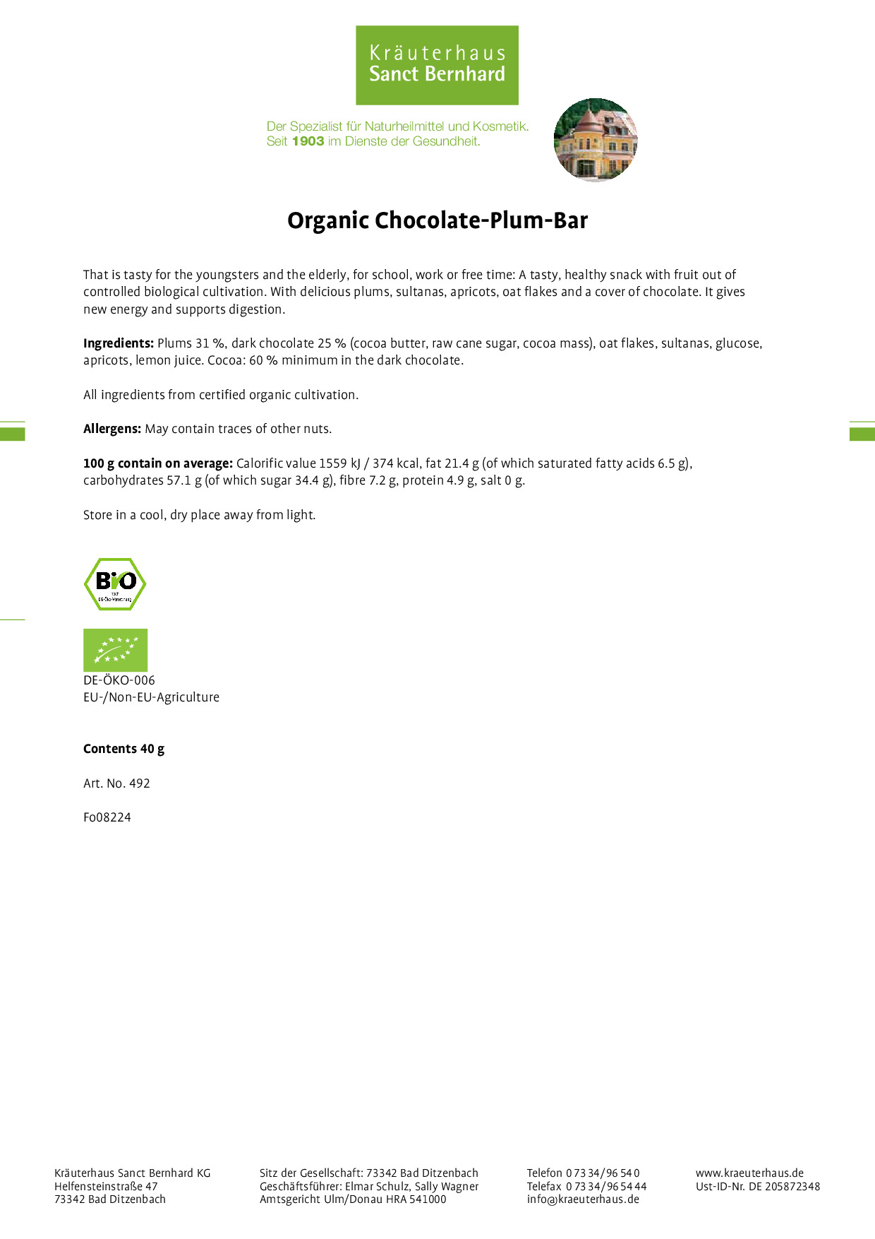 Chocolate-plum-bar » Buy securely online now | Sanct Bernhard