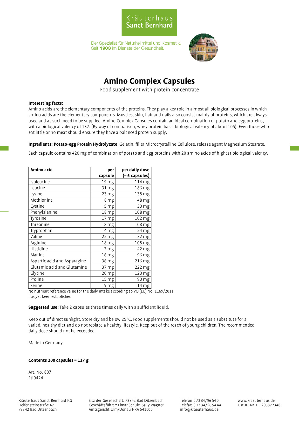 Amino Complex Capsules » Buy securely online now | Sanct Bernhard