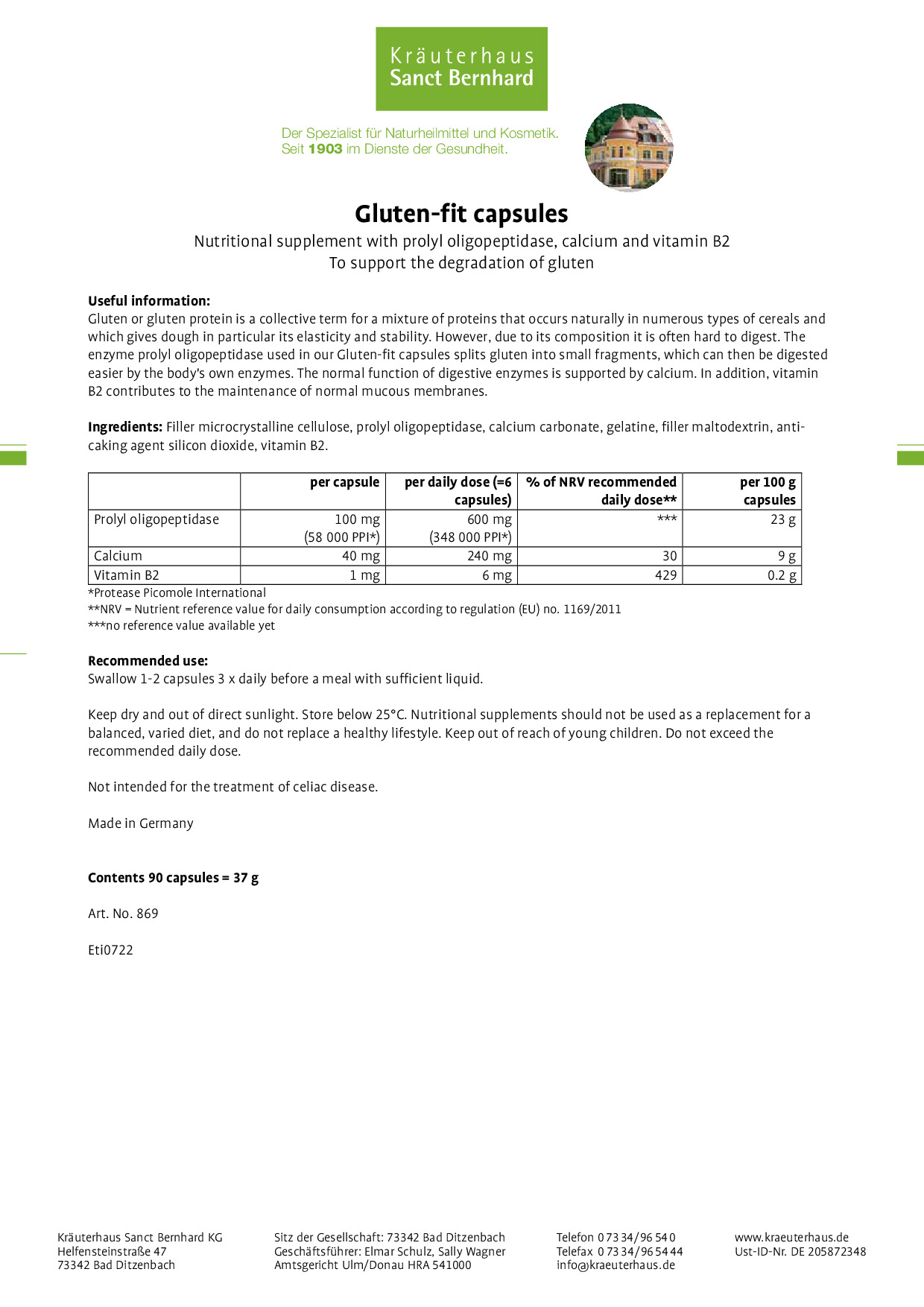 Gluten-fit capsules » Buy securely online now | Sanct Bernhard