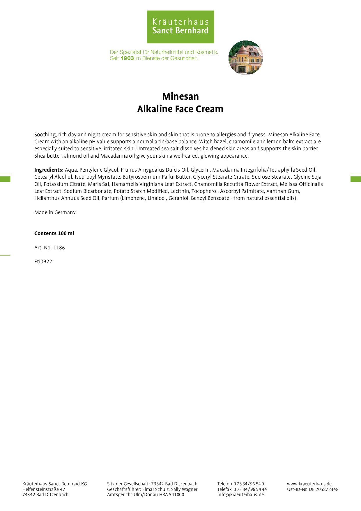 Minesan Alkaline Face Cream » Buy securely online now | Sanct Bernhard
