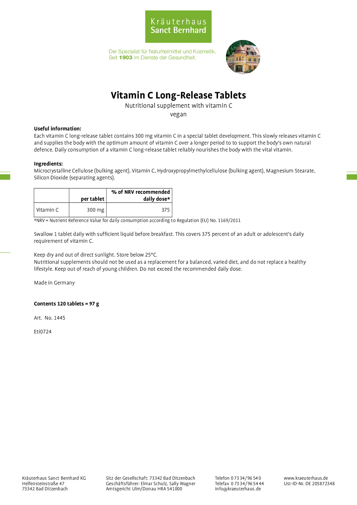Vitamin C Long-Release Tablets » Buy securely online now | Sanct Bernhard