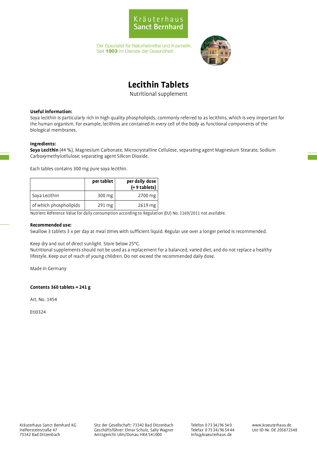 Lecithin Tablets » Buy securely online now | Sanct Bernhard