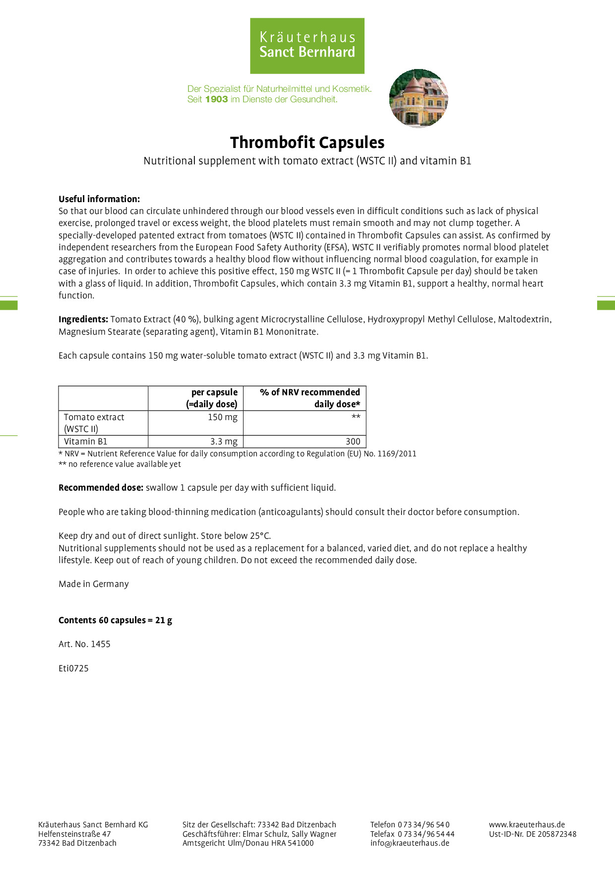 Thrombofit Capsules » Buy securely online now | Sanct Bernhard