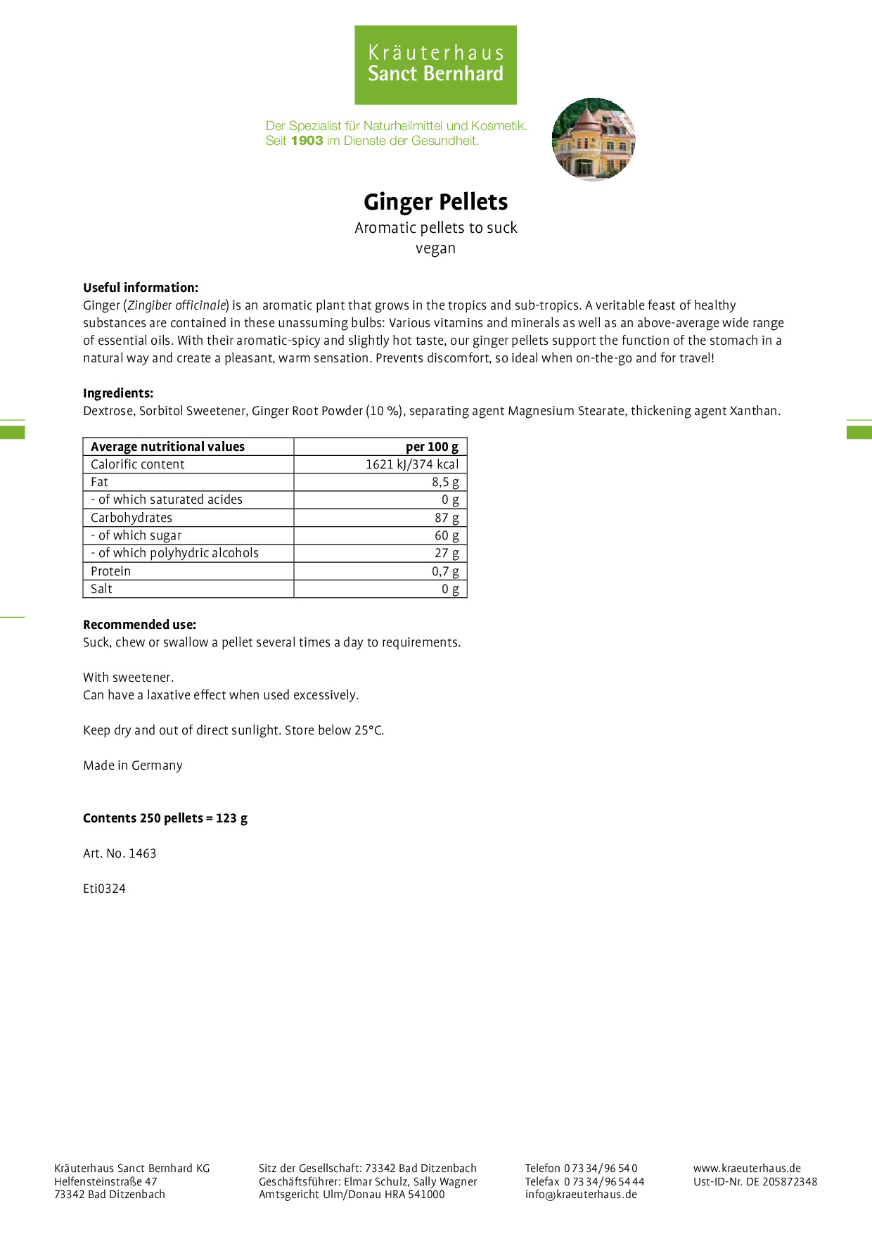 Ginger Pellets » Buy securely online now | Sanct Bernhard