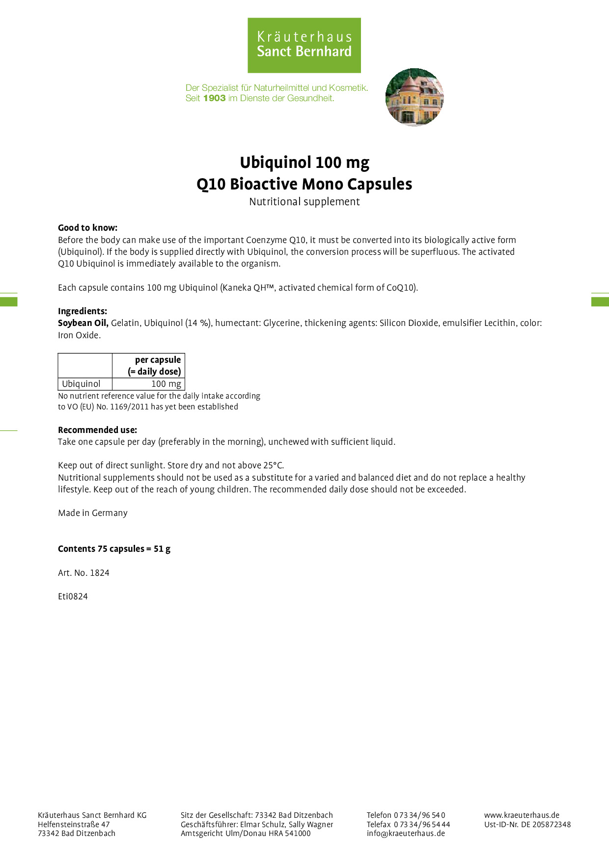 Ubiquinol 100 mg Q10 Bioactive Mono Capsules » Order online now