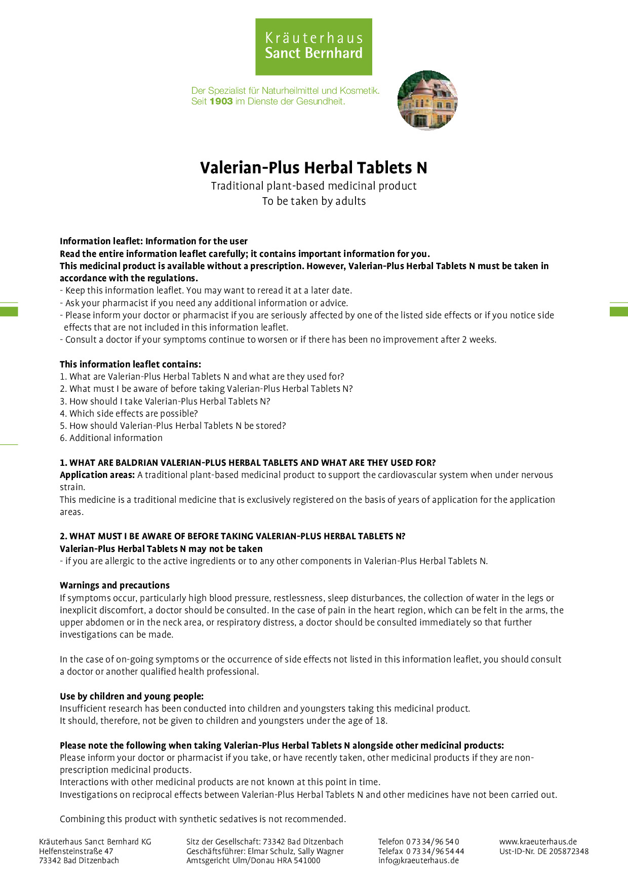 Valerian-Plus Herbal Tablets N » Buy securely online now | Sanct Bernhard