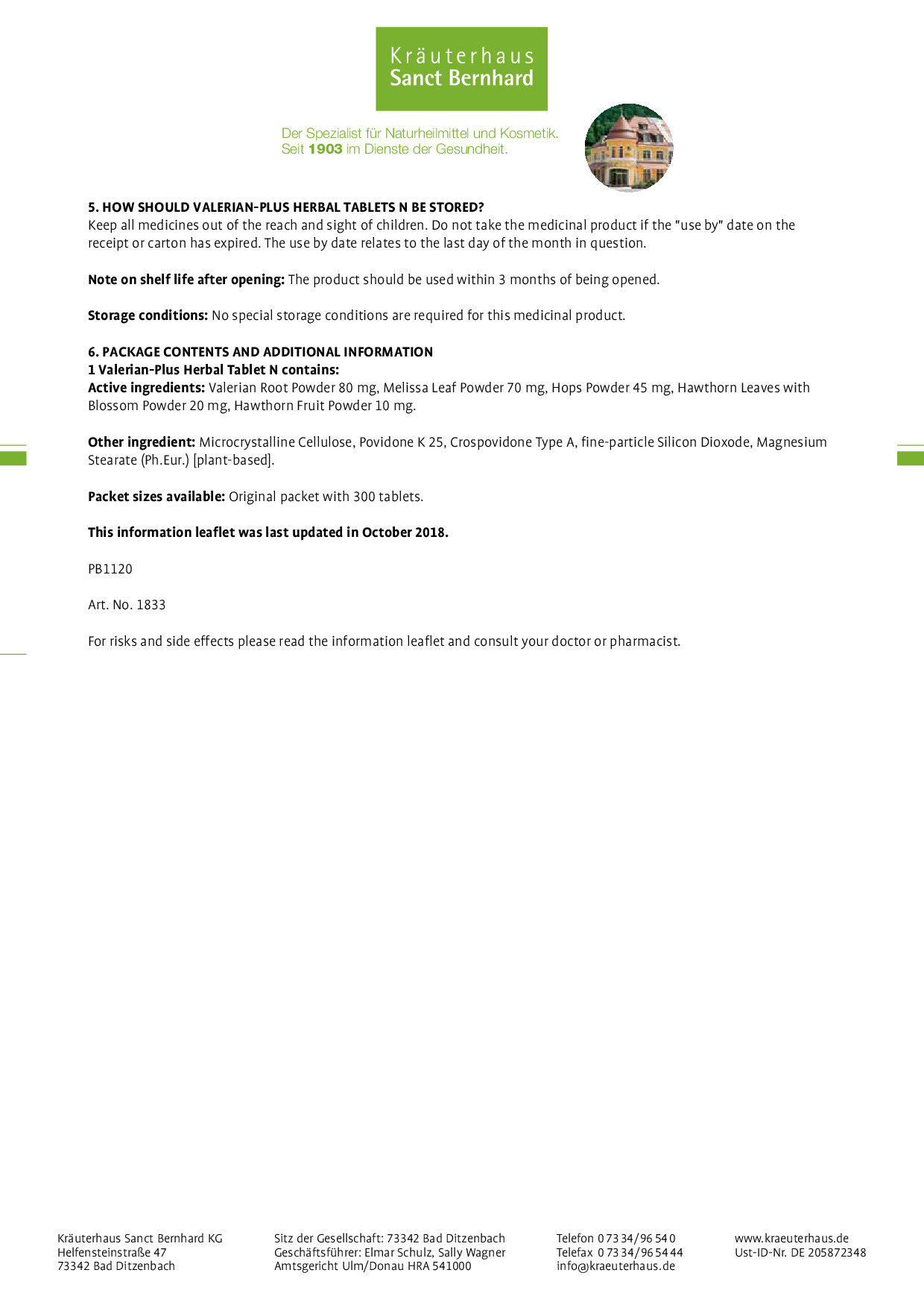 Valerian-Plus Herbal Tablets N » Buy securely online now | Sanct Bernhard