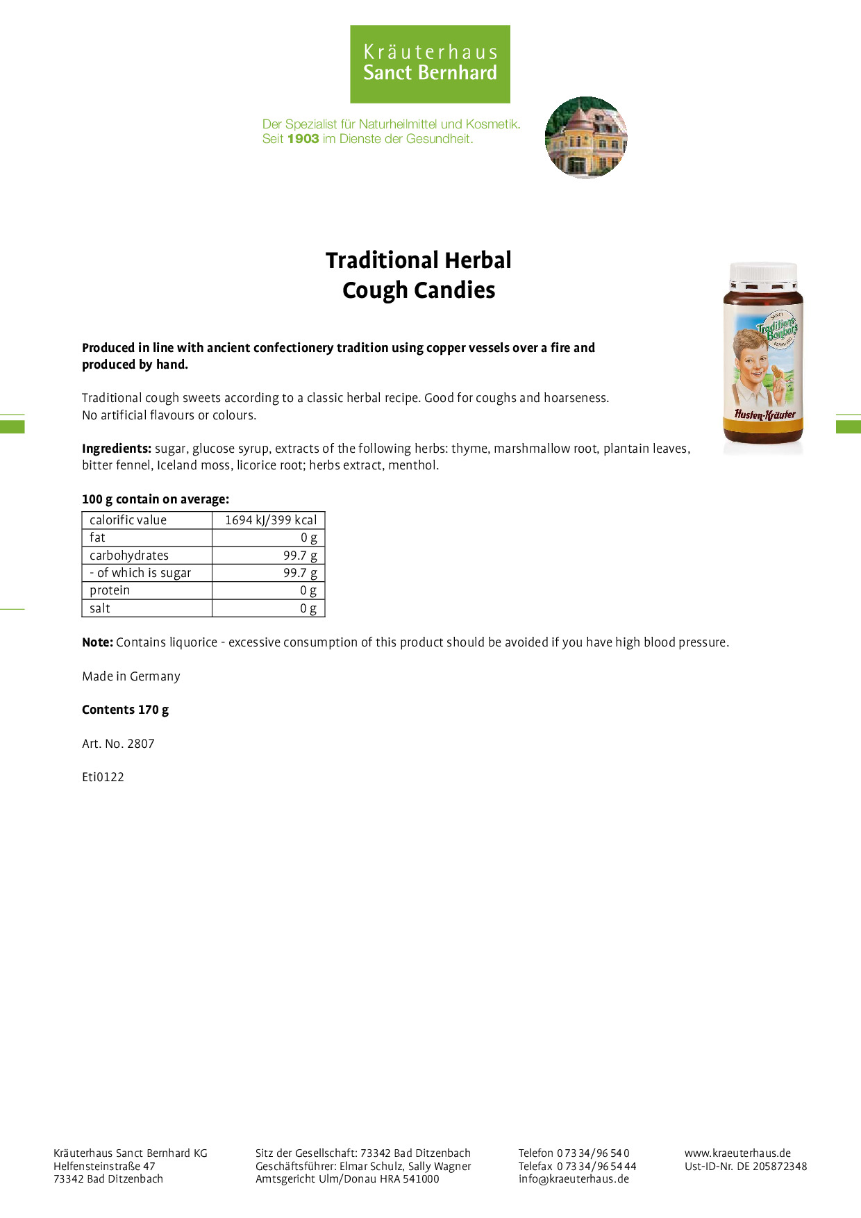 Traditional Herbal Cough Candies » Buy online now | Sanct Bernhard