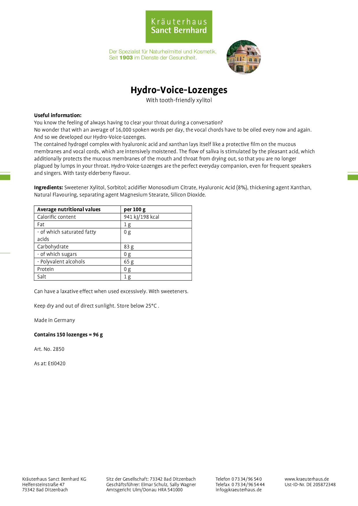 Hydro-Voice-Lozenges | experiences and product ratings | Sanct Bernhard