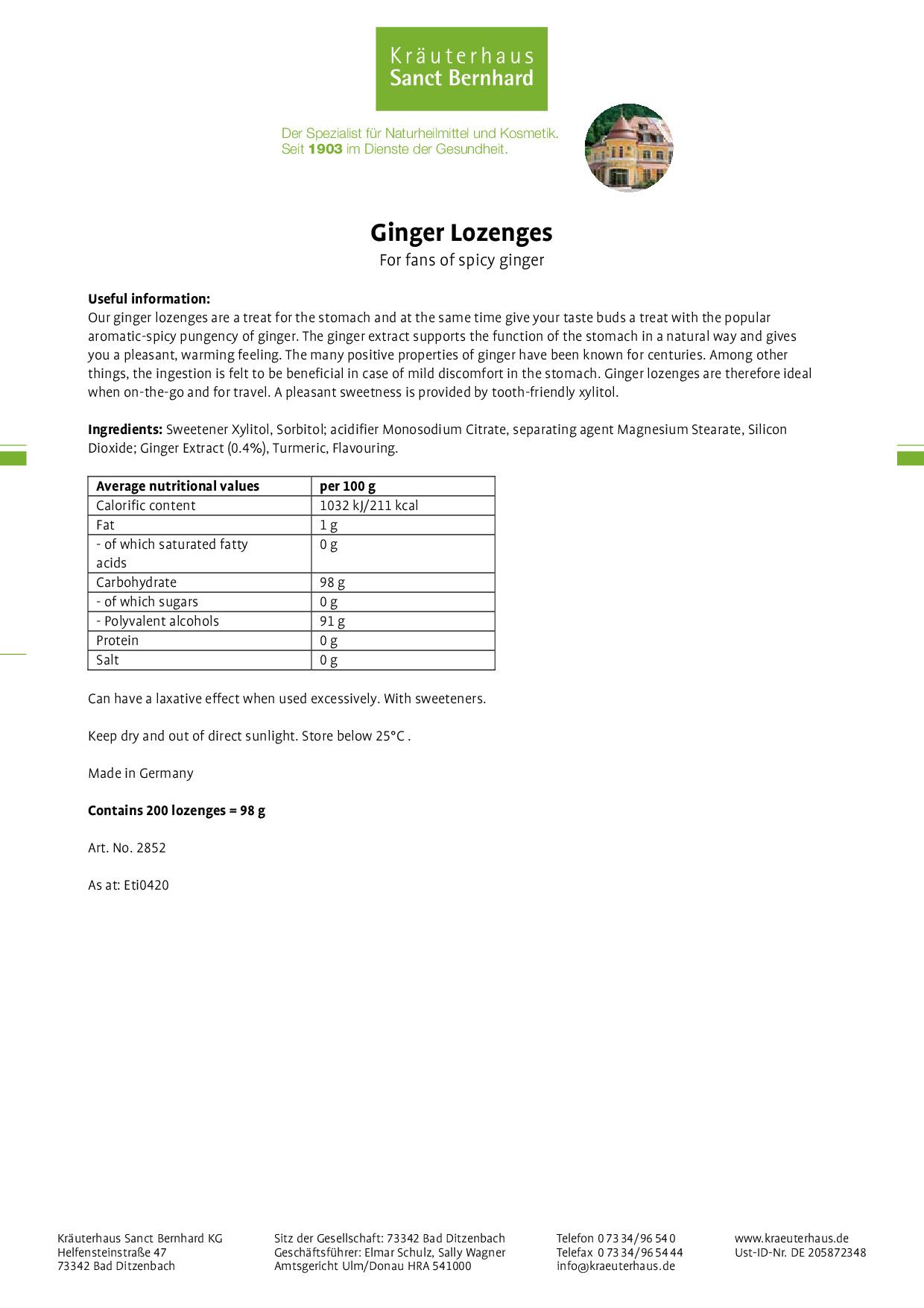 Ginger Lozenges » Buy securely online now | Sanct Bernhard