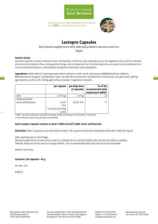 Lactopro Capsules » Buy securely online now | Sanct Bernhard