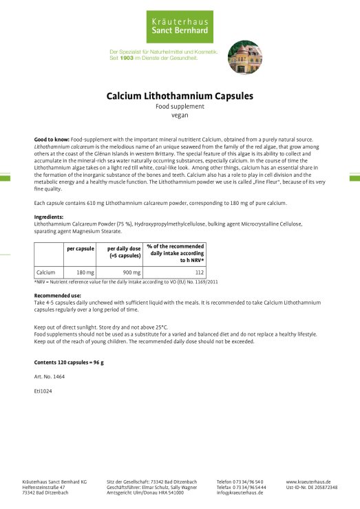 Calcium Lithothamnium Capsules » Buy securely online now | Sanct Bernhard